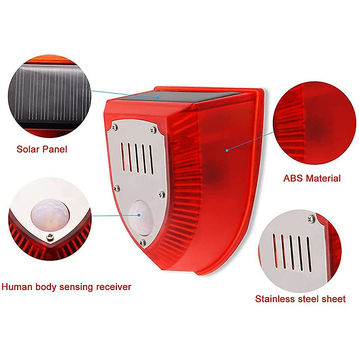 Solar Strobe Alarm Light: Solar Alarm Light with Motion Detector 129db Sound Security Siren Light IP65 Waterproof Outdoor Sensor Alarm for Home, Farm, Barn, Villa, Yard - Solar and DC Charge (1-Pack)