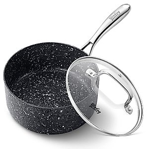 HLFRG 3 Quart Saucepan with Lid, Small Nonstick Sauce Pot with Lid, Insulated stainless steel handle- PFOA FREE Black