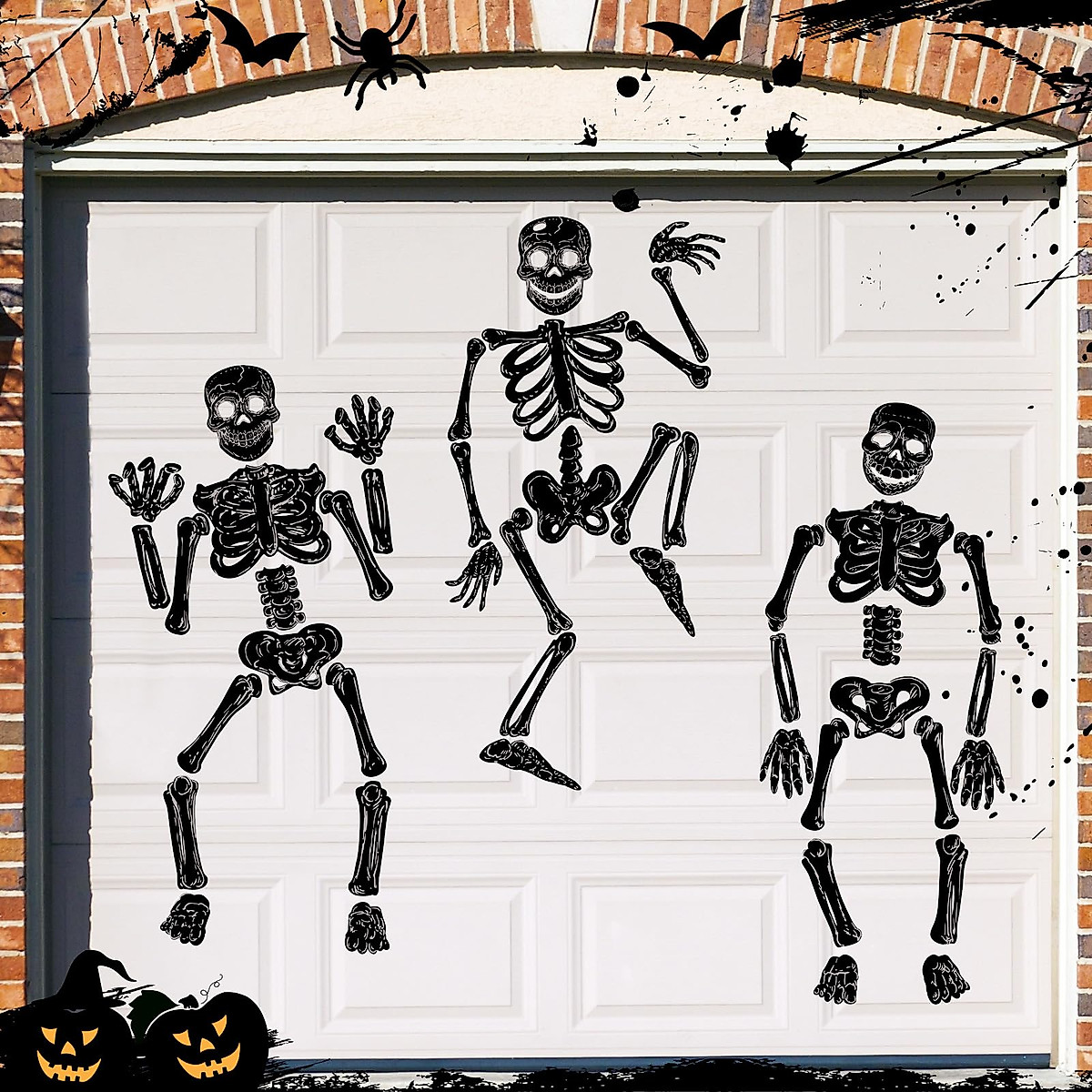 Bememo Halloween Skeleton Garage Door Magnets 42.9 Inches Dancing Skeleton Skull Magnetic Sticker Decor Black Large DIY Garage Magnets for Halloween Party Home Door Car Dishwasher Decor