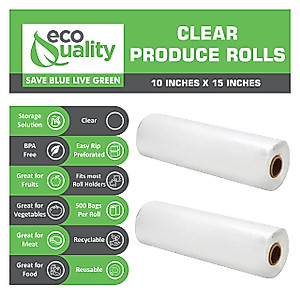EcoQuality 10x15 Plastic Produce Bags on a Roll 500 Bags/Roll- Food Storage Roll Bags, Clear Plastic Bags for Vegetables, Food, Fruits, Bread, Pet Waste Bags, Grocery Bags, Supermarket Bags (1)