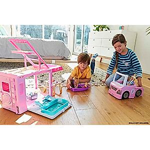 Barbie Camper Playset, 3-In-1 Dreamcamper with Pool and 50 Accessories, Transforms Into Truck, Boat and House (Amazon Exclusive)