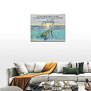 Sea Turtle Decor Wall Art Beach Ocean Decor Sea Turtle Pictures Canvas Prints Coastal Turquoise Turtle Bathroom Wall Decor Inspirational Quote Painting Modern Artwork Home Decor for Bathroom 16"x12"