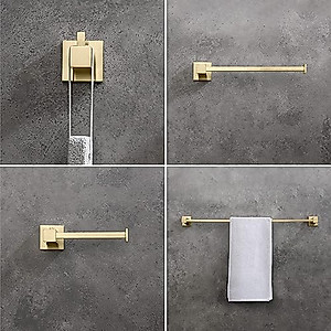 KIBI Cube Bathroom Hardware Set 5 Piece Bathroom Accessories Set | Towel Bar, Towel Ring, Toilet Paper Holders, Robe Hooks (Brushed Gold) (C-KBA15-5)