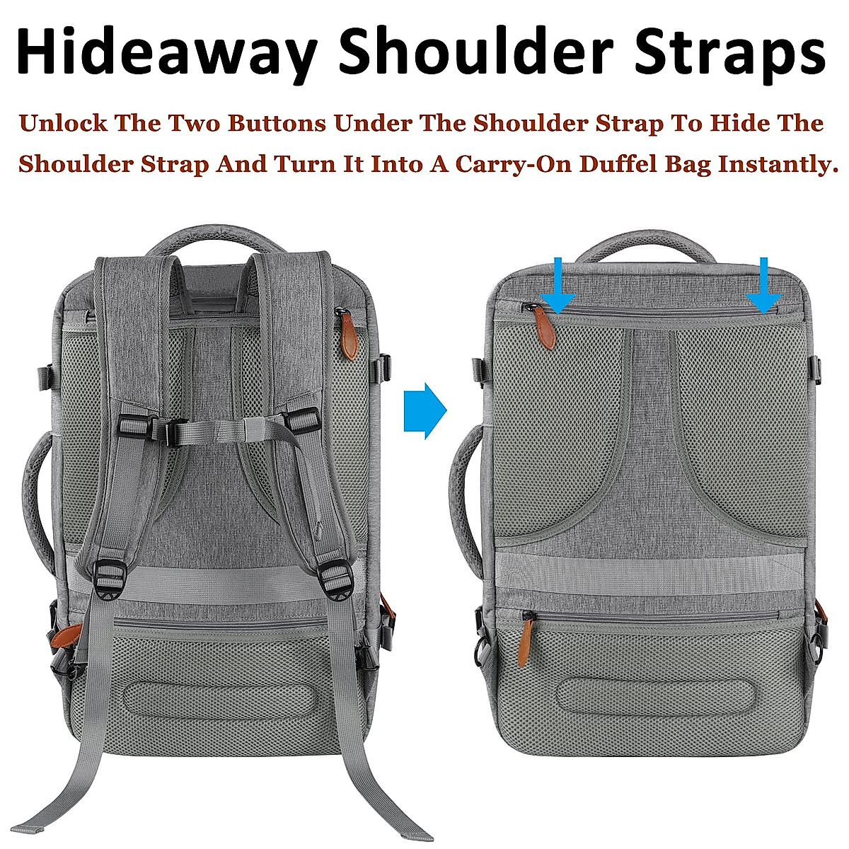 Vancropak 35L Travel Backpack, Travel Bag for Expandable Airplane Approved, Carry on Backpack with 3 Packing Cubes for Women Men, Overnight Weekender Hiking Luggage Personal Travelers Bag, Grey