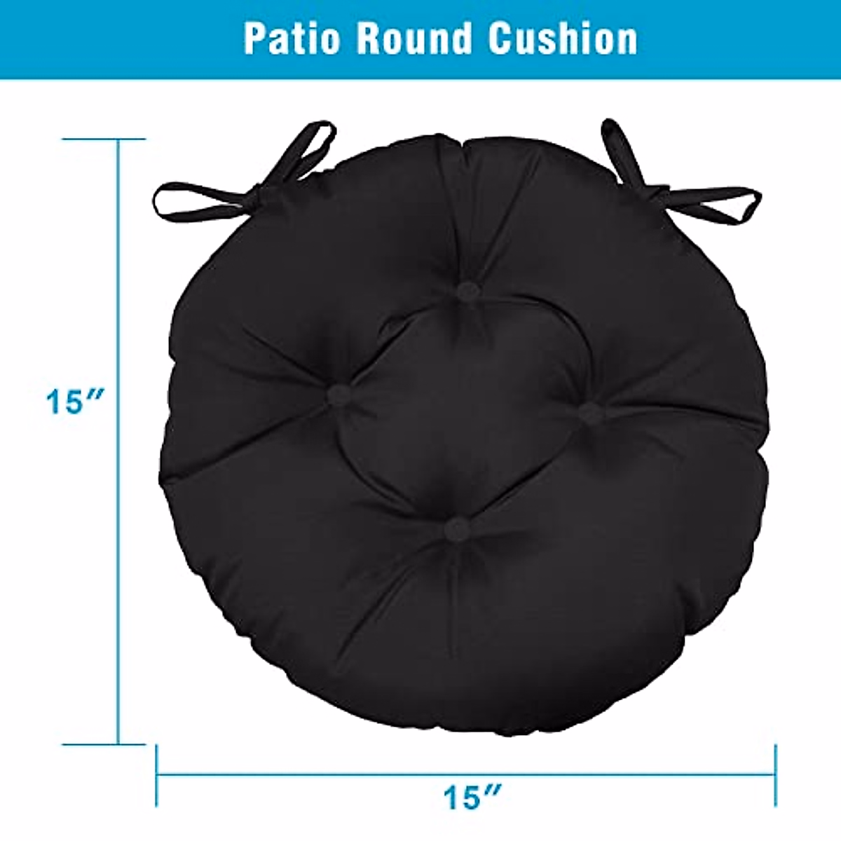 GUEGLSA Tufted Outdoor Bistro Chair Cushion, Waterproof Round Seat Cushion 15 inch, High UV Resistant Bistro Cushion for Patio Chair, (Black,1 Pcs)