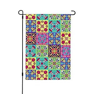 Mexican Talavera Tile Pattern Garden Flag - Vibrant Double Sided Garden Flag - Yard Decorating Flag Garden Flag Decoration - Outdoor Flag Decorator'S Favorite