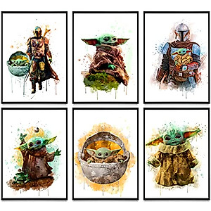 Star Wars The Child Baby Yoda Art Prints, Set of 6 (8 inches x 10 inches), Nursery Wall Art Stuff Decor, The Mandalorian Baby Grogu Photos, Kids Playroom, Wall Poster for Office (UNFRAMED)
