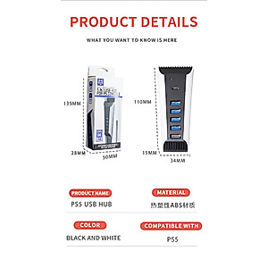 PS5 USB Hub 5 Ports USB Extender, USB High Speed Expansion Hub Charger USB Extender Compatible with Playstation 5 Game Console Accessories PS5 Converter Fast Transmission Multi-port Hub Distributor