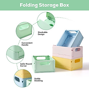 TRZZ 2-Pack Mini Pastel Crates Organizer Collapsible Plastic Storage Basket Small Crate Storage, Stackable Cute Bins for Office & Home Bedroom, Bathroom and Kitchen Storage Decor, Blue (6.5"4.8"2.9")