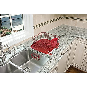 Rubbermaid Sink Set with Dish Drying Rack, Drainboard, Sponge Caddy, and Brush, Red, 4-Pieces