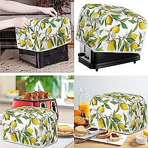 Jiueut Lemon Print Toaster Cover 4 Slice Bread Toaster and Blender Dustproof Cover, Waterproof Stand Mixer Protectors Universal for Food Processors, Kitchen Appliance Anti Fingerprint Protection