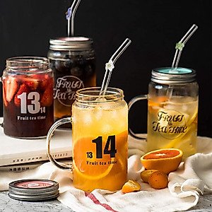 6pcs Glass Straws Shatter Resistant, Colorful Flower Glass Straws with Design,7.9in X 8 mm Bend Glass Reusable Straw with 2 Cleaning Brushes for Smoothies, Milkshakes, Juices, Teas(Transparent)