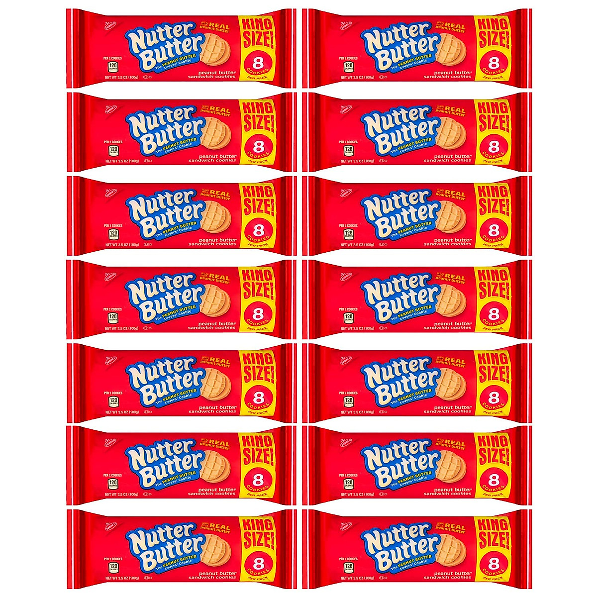 Nutter Butter Peanut Butter Sandwich Cookies King Size - 14 Pack of 3.5 oz Snack Packs with 8 Cookies per Pack - Perfect for Sharing and Snacking Anytime Thanksgiving Dinner Cookies