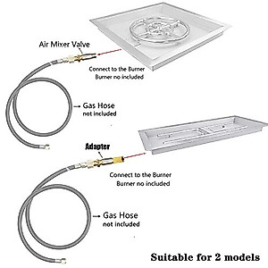 Hisencn 1/2" LP Air Mixer Valve for Fire Pits, 150K BTU Capacity High 304 Stainless Steel and Solid Brass Liquid Propane Gas Copper Joint, 1/2 inch NPT Female and Male Thread with A Brass Adapter