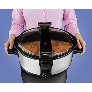 Hamilton Beach Stay or Go Portable 7-Quart Slow Cooker with Lid Lock for Easy Transport, Dishwasher-Safe Crock, Silver (33472)