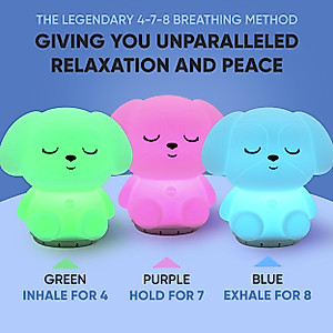 Mindfulness 'Breathing Puppy' | 4-7-8 Guided Visual Meditation Breathing Light | 3 in 1 Device with Night Light & Noise Machine for ADHD Anxiety Stress Relief Sleep - Gift for Kids Adult Women Men