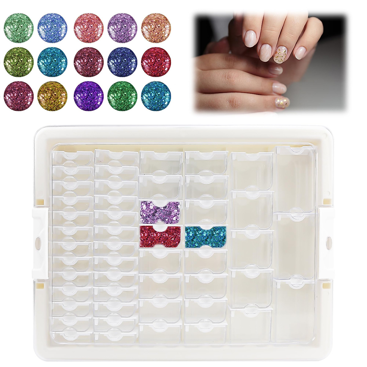 Diamond Bead Organizer Storage System, 50 Tray Containers, Removable Clear Plastic Snap Shut Lid Solution for Various Rhinestone Jewelry Painting Drill DIY Nail Art Cross Stitch Tool, Other Small Item