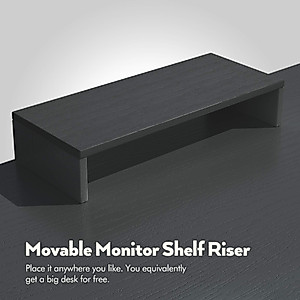 OTK Computer Desk 55" with Movable Monitor Shelf Riser, Sturdy Home Office Desk, Writing Desk, Gaming Desk with Headphone Hook, Computer Work Station, Work Table, Black