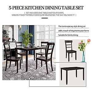 5 Piece Kitchen Dining Table Set 1 Wooden Table + 4 Chairs Set for Restaurant Espresso