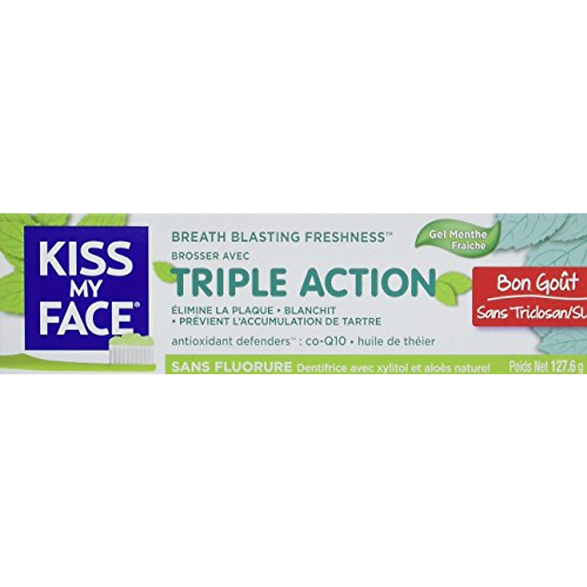 Kiss My Face Triple Action Gel Fluoride Free Toothpaste, 4.5 Ounce (Pack of 3)