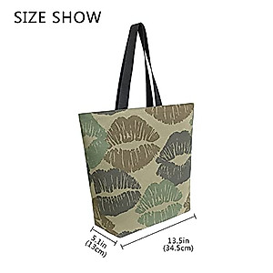 Women's Tote Bag Top Handle Handbags Shoulder Tote Bag Camouflage Kiss Lip Tote Washed Canvas Purses Bag (8ue4b)