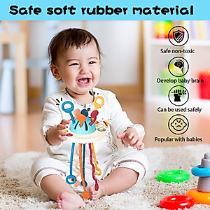 Baby Sensory Montessori Toys for 1 Year Old, 2 in 1 Silicone Pull String Toy, Toddler Travel Toys Sensory Toys for Toddlers 1-3, Baby Toys Fine Motor Skills Toys First Birthday Gift for Boys Girls