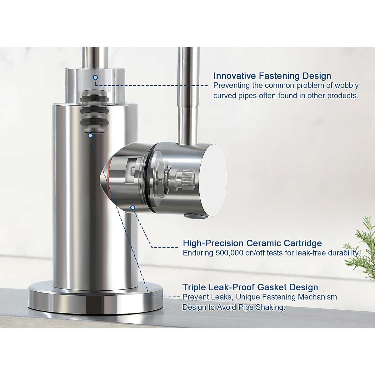 Water Filter Faucet, VMASSTONE Reverse Osmosis Faucet Fits Most RO Units or Water Filtration System in Non-Air Gap, Lead-Free Stainless Steel Drinking Water Faucet for Bar Kitchen Sink, RV (DM001 BN)