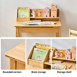 UNICOO® Kid Desk and Chair Set–Bamboo Lift-Top Child Desk with Storage and Hutch, Ideal Kids Desks for Homework, Compact Design for 3-8 Years Old, Small Kids Desk and Chair Set(C007-Nature)