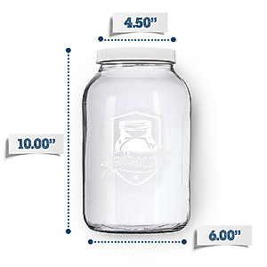 Printed Kombucha Jar 2 Pack - 1 Gallon Glass Jars for Homebrewing- Brew Notes Printed On Jar - Includes Muslin Cover, Rubber Band, Temp Strip - Lid Included for Storage - Perfect Home For Your SCOBY
