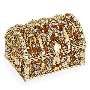 ELLDOO Crystal Treasure Chest Box Floral Engraved Jewelry Box Wedding Box Keepsake Box Ring Earring Small Trinket Storage Organizer Box for Girls Women Wedding Brithday Gift, Gold