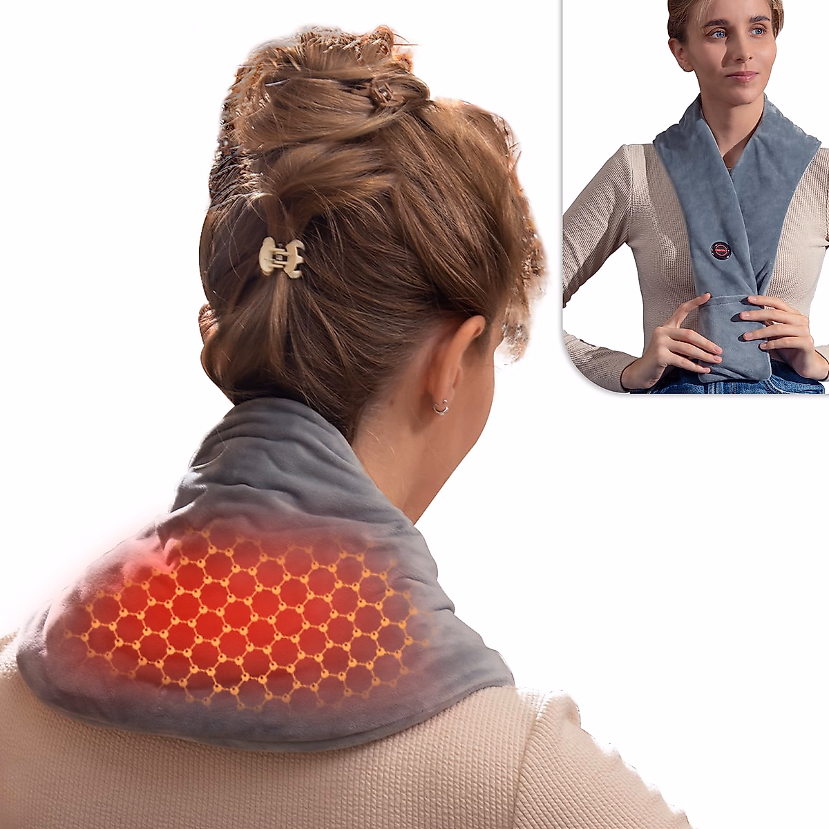 Remo Neck Heating Pad, Portable Cordless Heating Pad for Neck Pain, Compact Heated Neck Wrap with Soft, Heated Scarf Gift for Family,Gray