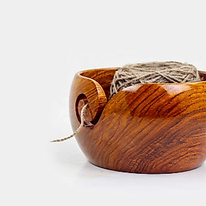 Nagina International Premium Rosewood Crafted Wooden Portable Yarn Bowl | Knitting Bowls | Crochet Holder (7 x 7 x 4 Inches)