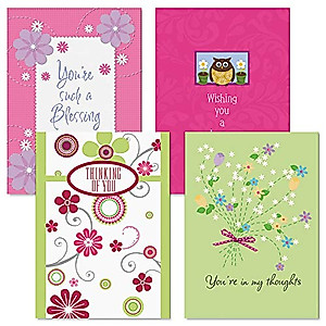 Thinking of You Greeting Cards Value Pack III- Set of 8 (4 Designs) Large 5" x 7" Cards, Sentiments Inside, Friendship Cards