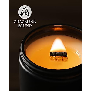 AOOVOO Scented Candles for Men - Rose & Sandalwood Candles for Home Scented | Crackling Wood Wick Soy Candles | Strong Fragranced Masculine Black Candle Gift for Women & Men, 9oz