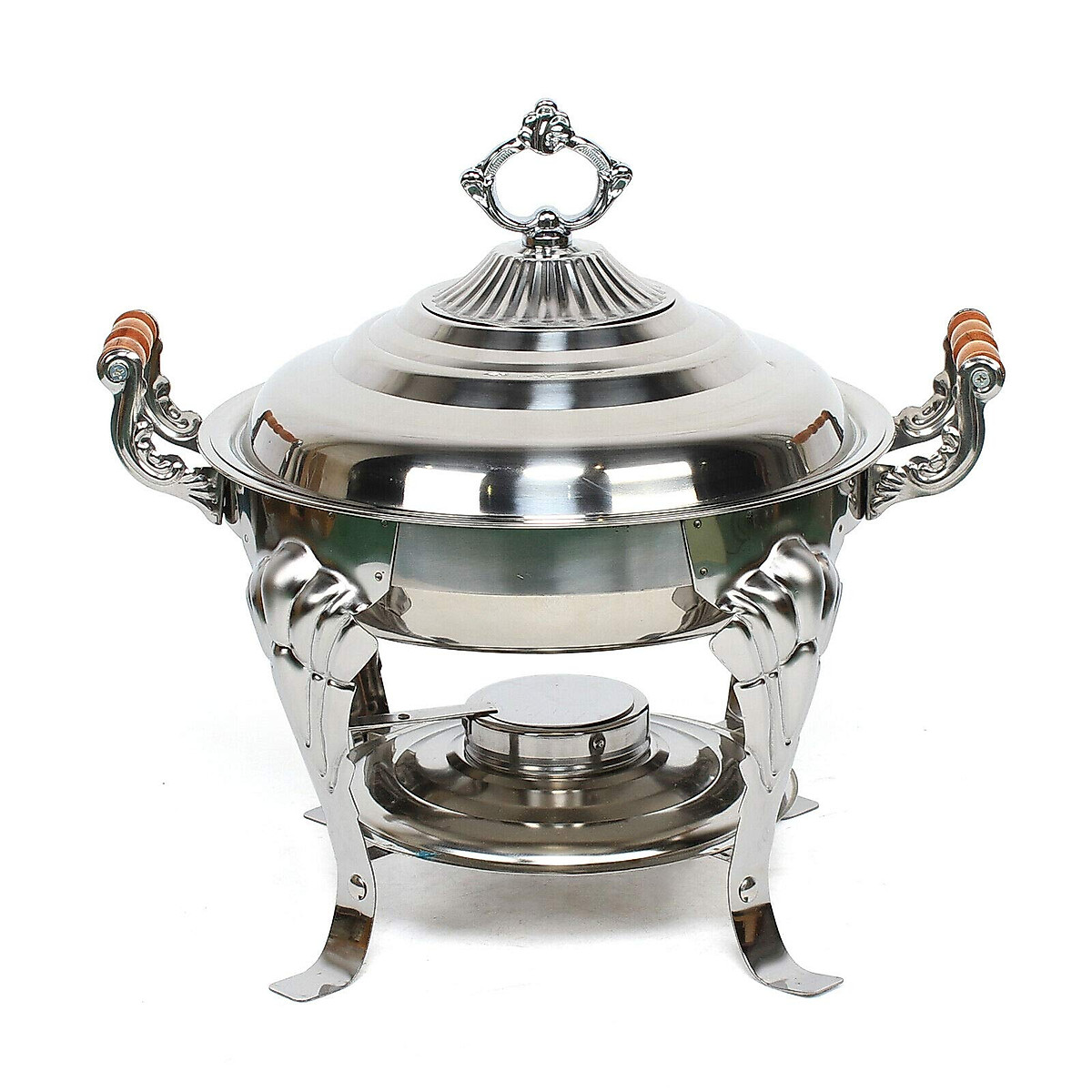 Full Size Stainless Steel Chafing Dish Buffet Set, Round/Rectangular Catering Warmer Set with Food Trays & Mirror Cover, Thick Stand Frame Food Warmer for Kitchen Party Banquet (Round)