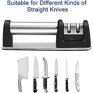 2 Stage Knife Sharpener, Safe Kitchen Knife Sharpeners Handle for Straight and Serrated Knives Diamond Coated Quickly, Safe and Easy to Use