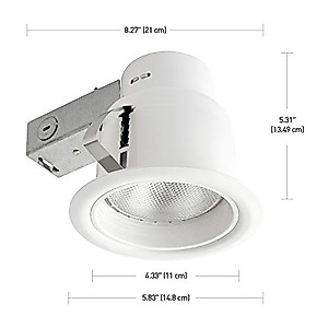 Globe Electric 90671 5" Rust Proof Indoor/Outdoor Ridged Baffle Round Trim Recessed Lighting Kit, White, Easy Install Push-N-Click Clips, 4.5" Hole Size, Dimmable, Ceiling Light Fixture, Porch Light