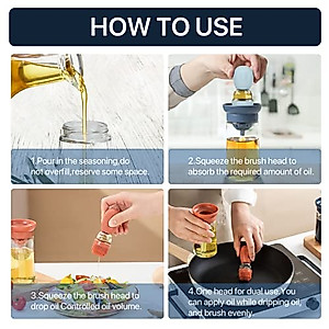 Aililiya Oil Dispenser, 2 Pack Olive Oil Dispenser Bottle with Silicone Brush, 2-In-1 Dropper Glass Measuring Oil Dispenser Bottle for Kitchen Cooking Frying Baking BBQ Pancake Air Fryer Marinating