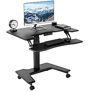 VIVO Black Electric Mobile Height Adjustable 36 inch Dual Platform Standing Desk with Wheels, Rolling Small Space Table, Sit Stand Workstation, DESK-V111VT