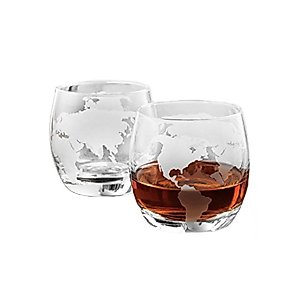Etched Globe DOF 10 Oz Whisky Glasses, Old-Fashioned Liquor Glassware, Set of 2