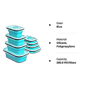 Set of 4 Collapsible Foldable Silicone Food Storage Container With BPA Free, Leftover Meal Box With Airtight Plastic Lids For Kitchen (Blue)