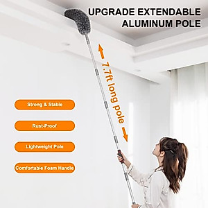 SetSail Dusters for Cleaning, 93 inches Thick Aluminum Duster with Extension Pole, With Washable Microfiber Duster, Cobweb Duster, Ceiling Fan Duster, Flat Gap Cleaning Duster for Household Cleaning