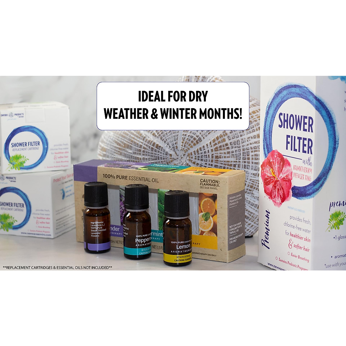 New Wave Enviro Shower Filter System with Aromatherapy Ring (Premium), White (796515300727)