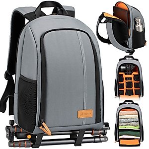 TARION Camera Backpack Waterproof Camera Bag Large Capacity Camera Case with 15 Inch Laptop Compartment Rain Cover for Women Men Photographer Lens Tripod Grey TB-02