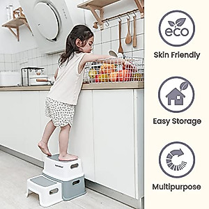 INNOWEST® 2 Step Stool for Kids, Sturdy Toddler Two Step Stool for Toilet Potty Training, Bathroom,Kitchen, Slip Resistant for Safety Dual Height & Wide Two Step (Navy)