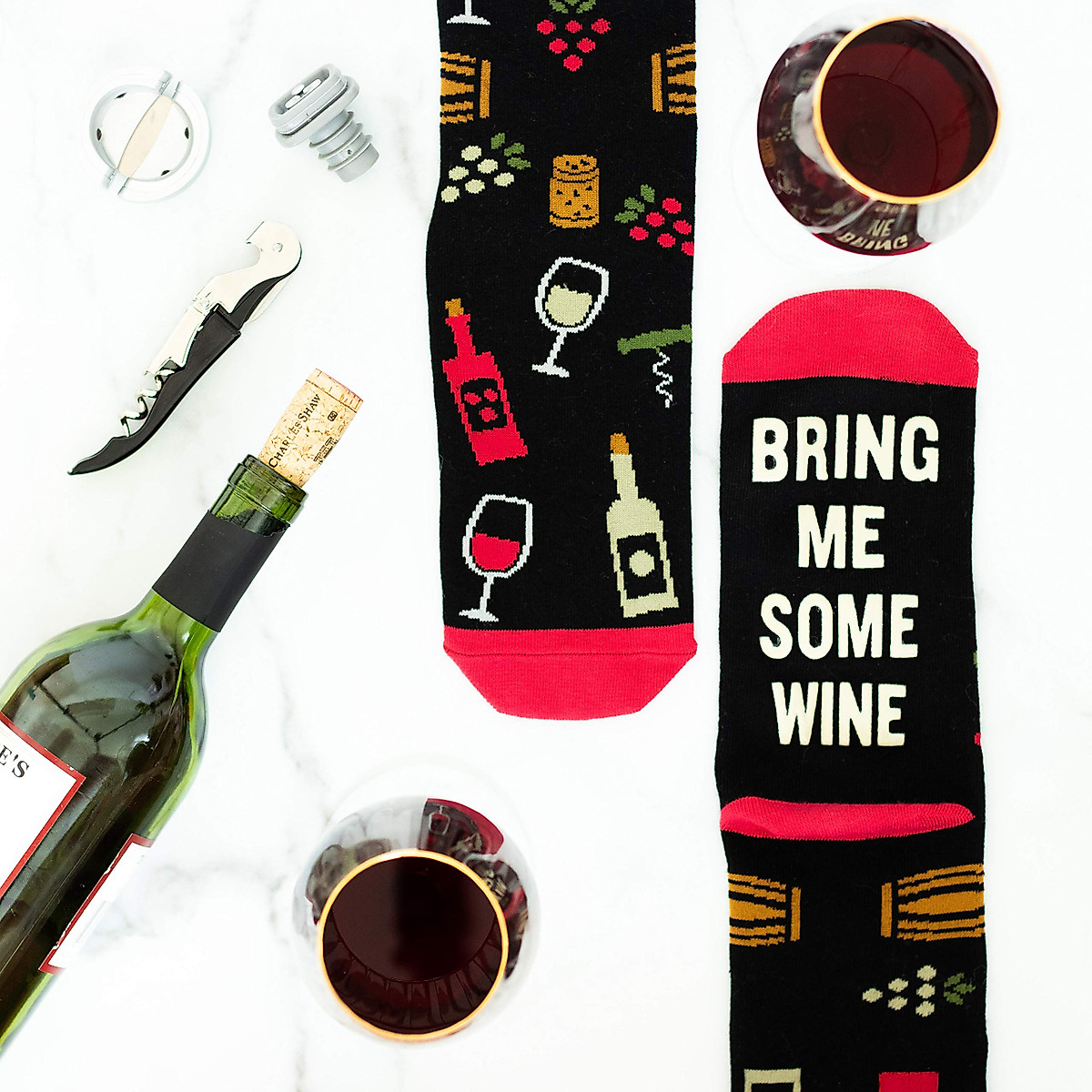 Lavley If You Can Read This, Bring Me Funny Socks - Novelty Gifts for Men, Women and Teens (US, Alpha, One Size, Regular, Regular, Bring Me Wine (Red Wine))