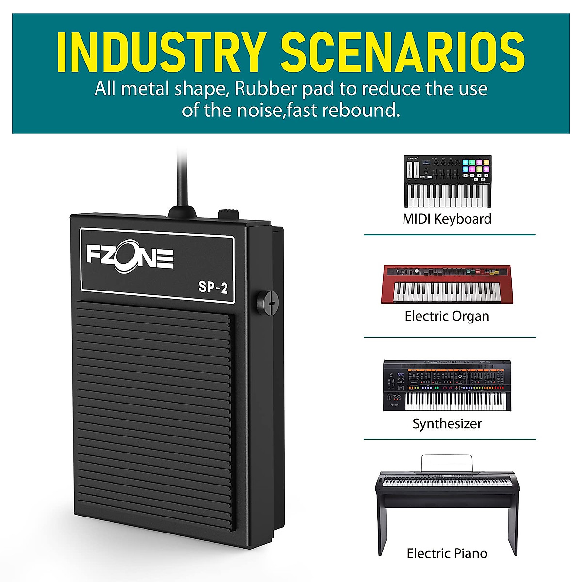 FZONE Compact Sustain Pedal for Keyboards Digital Pianos Synthesizers,Tone Modules,Drum Machines All Metal Heavy Design,Non-Slip,with Polarity Switch