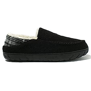 NewDenBer Men's Warm Memory Foam Moccasin Slippers Felted Wool Plush Shearling Lined Slip on Indoor Outdoor House Shoes (17 D(M) US, Black)