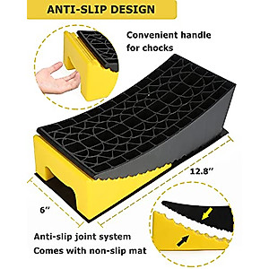 KOBANOICA RV Leveling Blocks,Camper Leveler 2 Pack,Includes Curved RV Levelers Ramp with Camper Wheel Chocks,RV Leveling System for Travel Trailer,Motorhome,Fifth Wheels