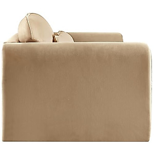 Meridian Furniture 199Camel-L Sloan Collection Modern | Contemporary Velvet Upholstered Loveseat with Soft Camel Velvet Fabric, Curved Arms, 64" W x 38" D x 31" H, Camel